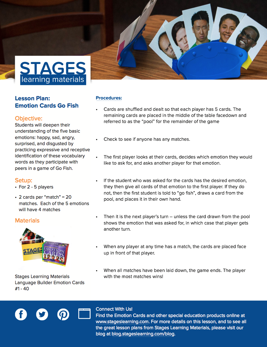 Free Language Builder Emotion Cards Lesson Plan
