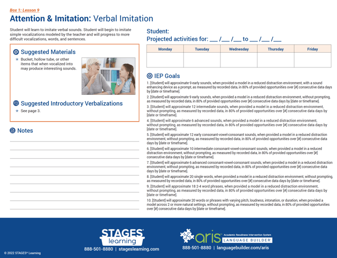 ARIS Curriculum Sample Lessons & Materials