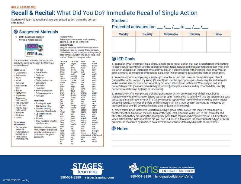 ARIS Curriculum Sample Lessons & Materials